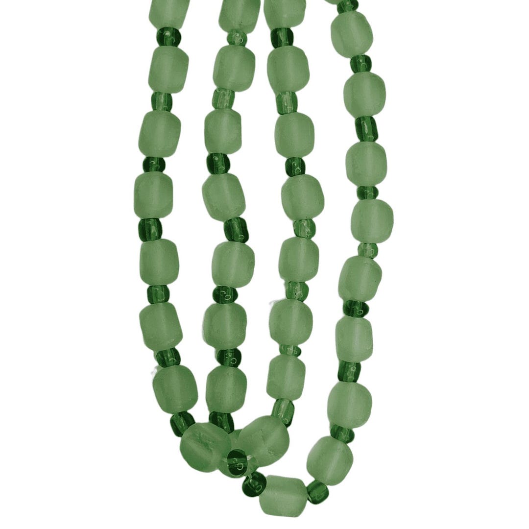 Vintage Matte Green Rounded Corner Cube Glass Beads - 16 Inch Strand ...
