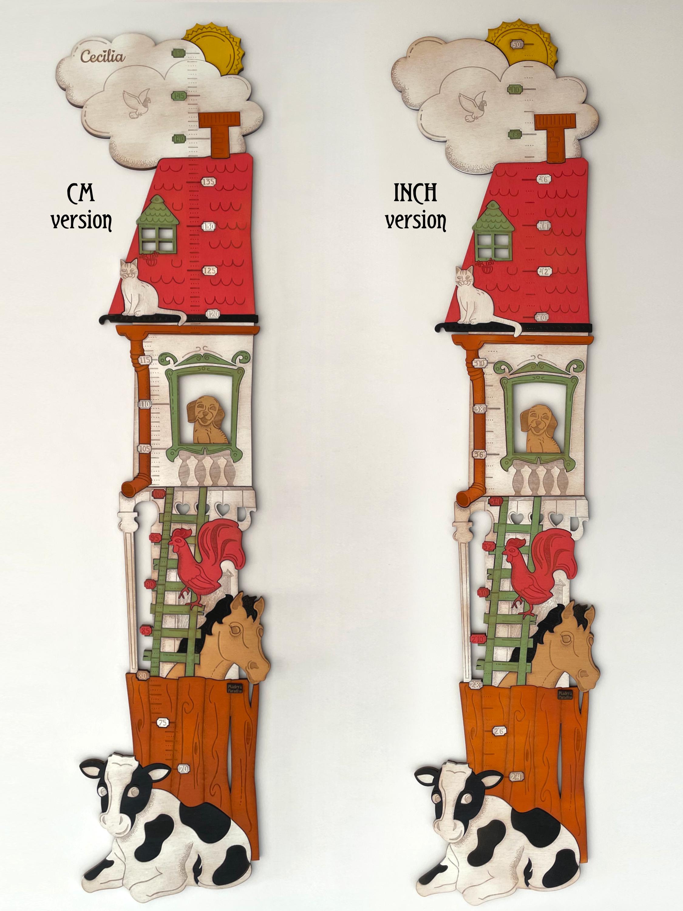 Personalized Wooden Height Chart for Kids, Farm Animals, Growth Chart ...