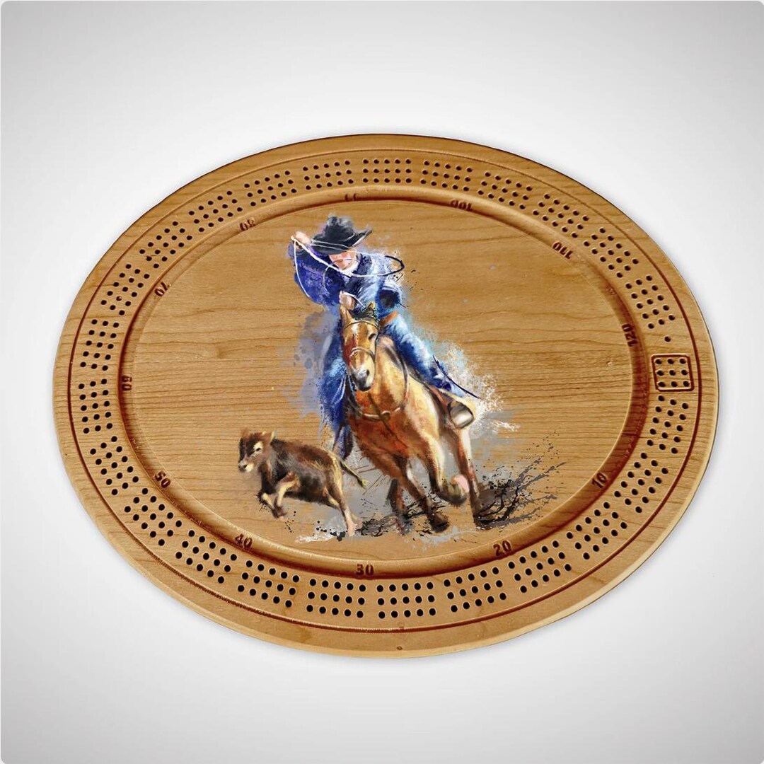 Cowboy Calf Roping Painting Cribbage Board - Etsy