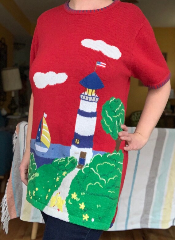Vintage 90s knit lighthouse sailboat duck sweater by … - Gem
