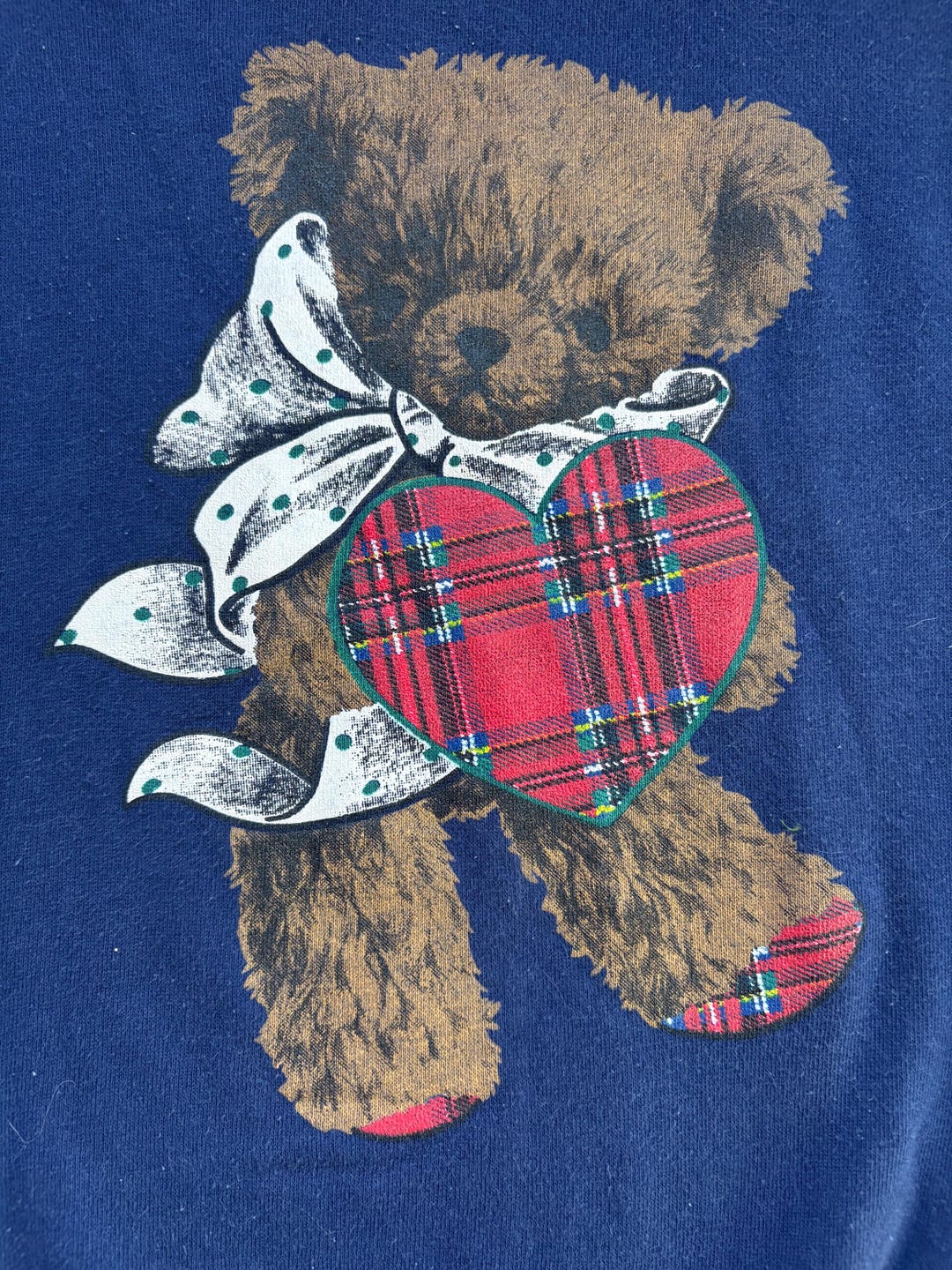 Vintage 90s Teddy Bear Plaid Heart Navy and Gray Block Sweatshirt by ...