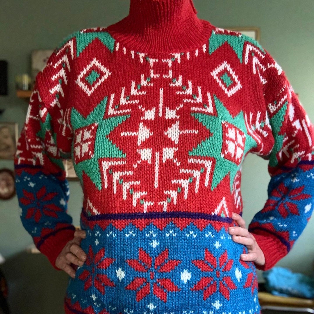 Vintage Southwest Inspired Snowflake Winter Ski Sweater by One Step Up ...