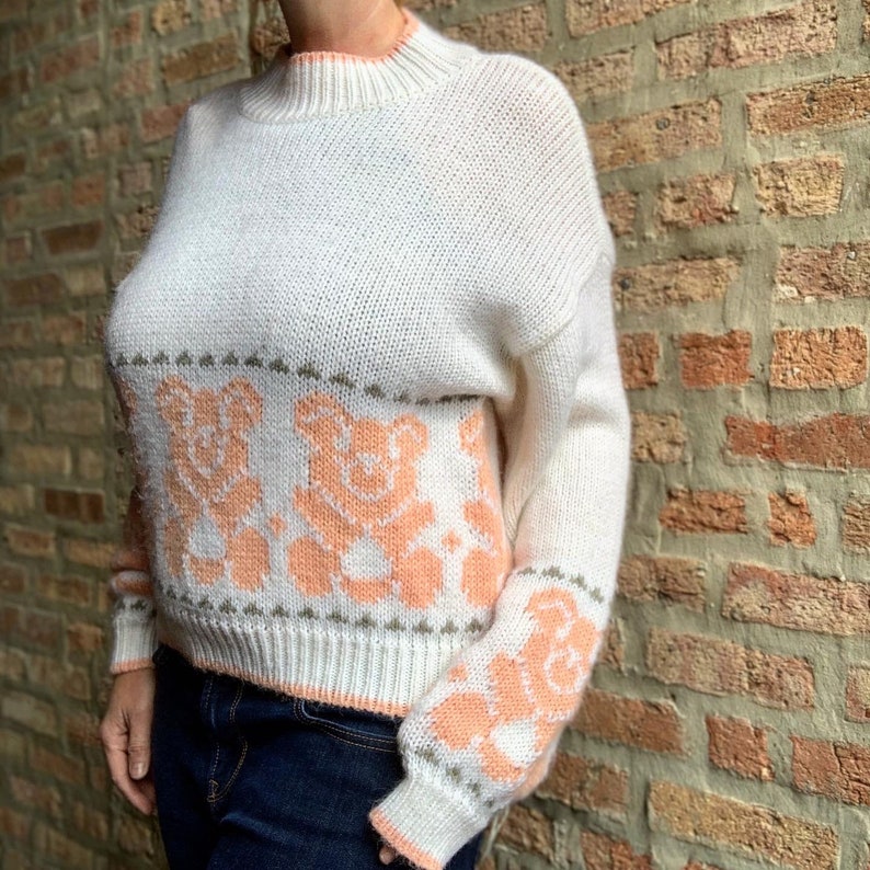 Cute Vintage 80s Knit Double Sided Novelty Teddy Bear Sweater by WORD ...