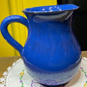 Made in Italy Pottery Blue Pitcher - Etsy