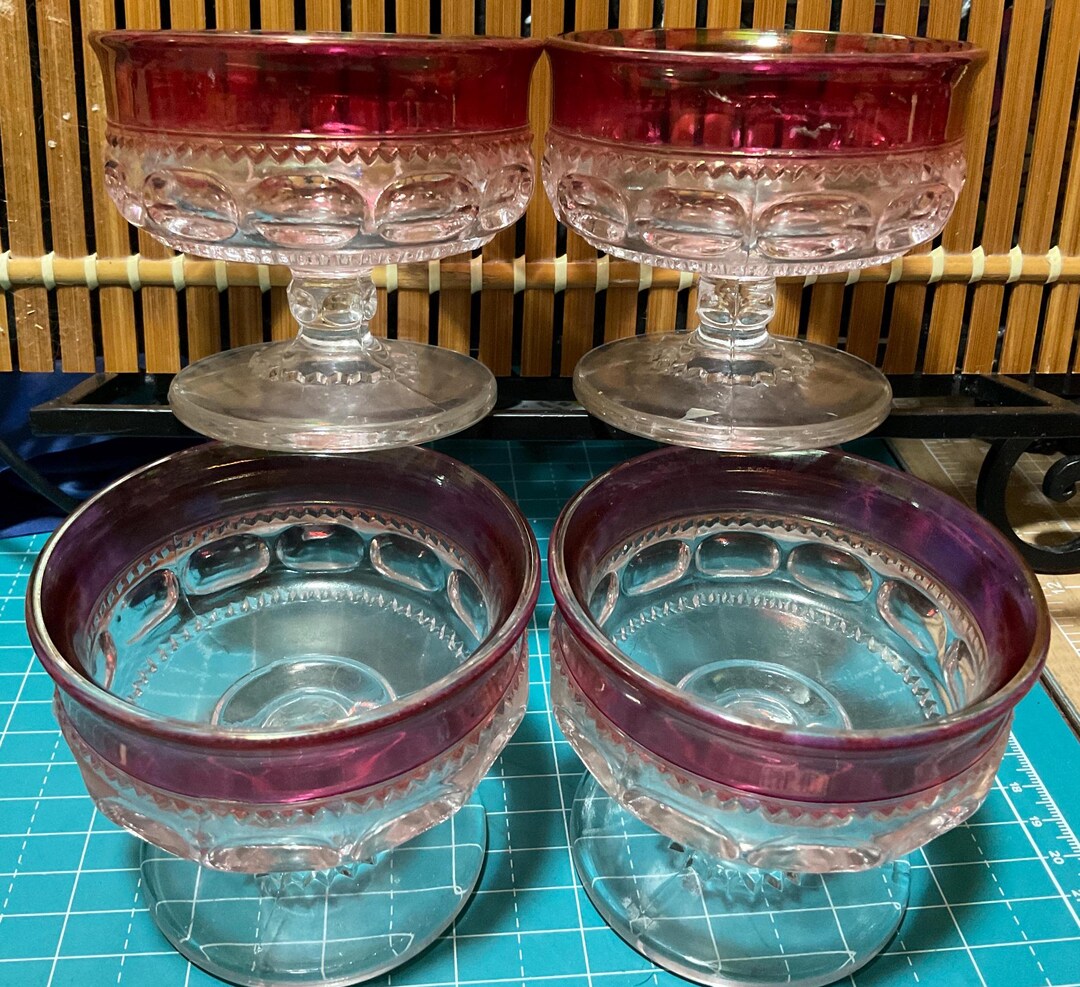 Vintage King’s Crown Ruby Flash Thumbprint Pattern Stemmed Dessert ...