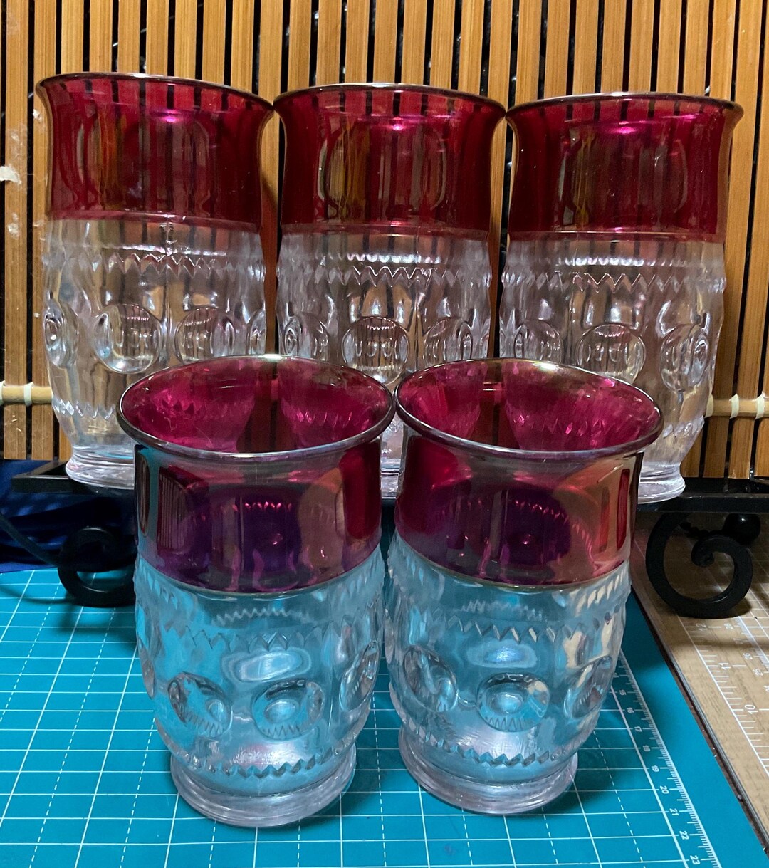 Vintage Kings Crown Ruby Flash Thumbprint Tumbler. Set of 4. - Etsy