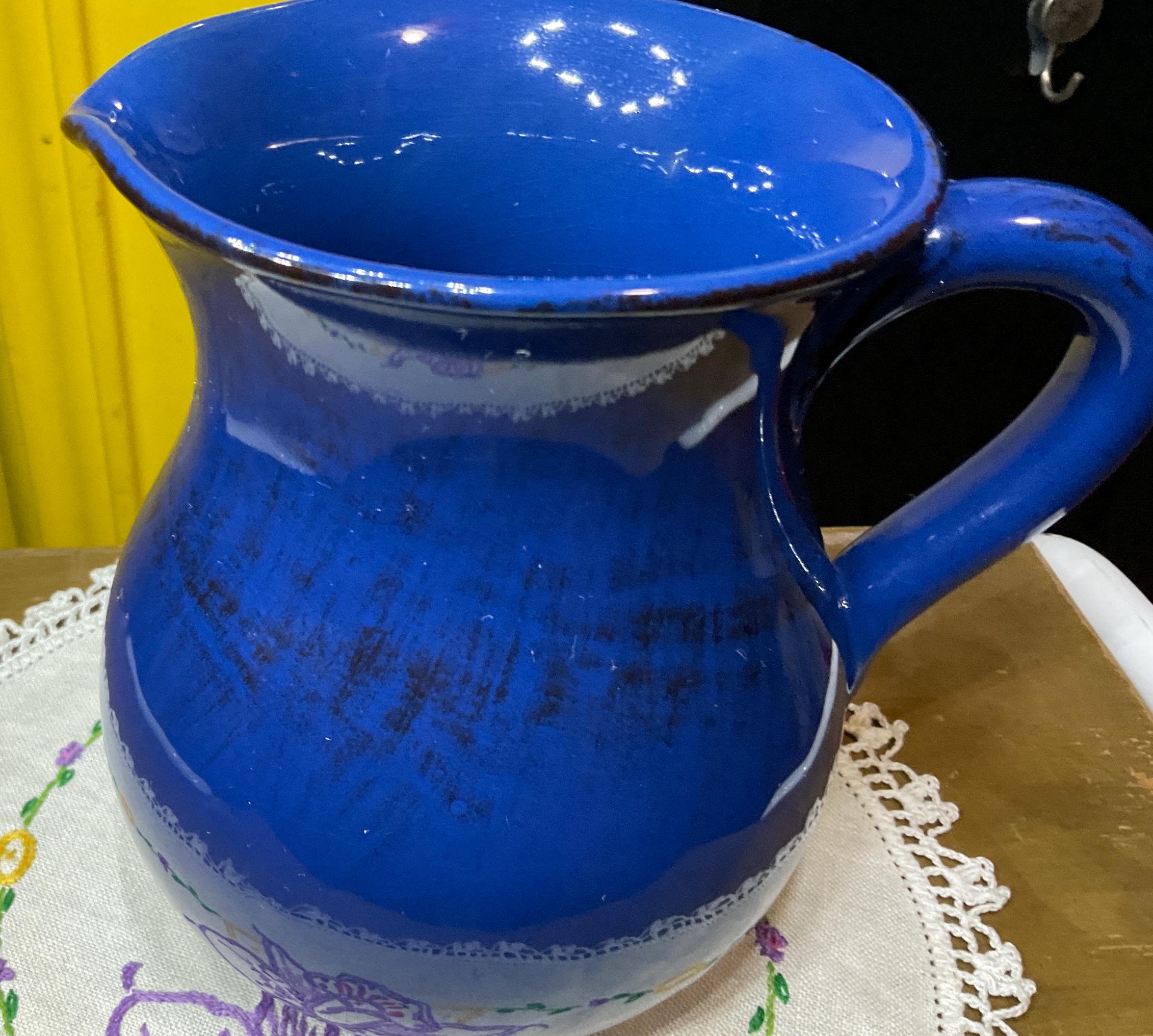 Made in Italy Pottery Blue Pitcher - Etsy