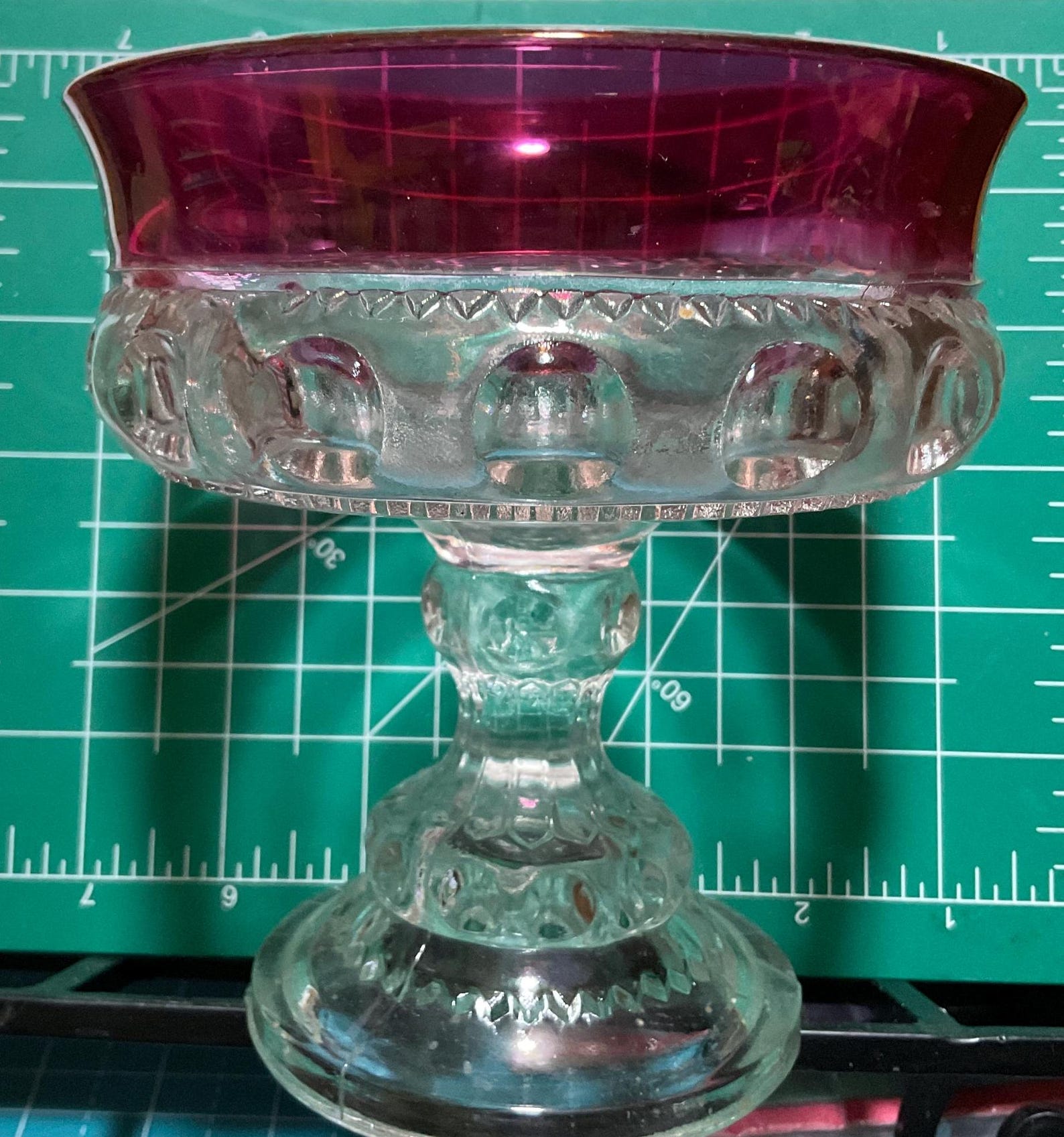 Vintage King’s Crown Ruby Flash Thumbprint Pattern Candy Compote. (1 ...
