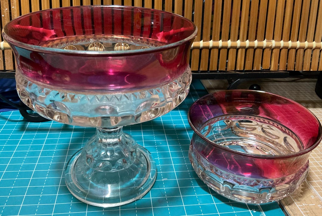 Vintage King’s Crown Ruby Flash Thumbprint Pattern Berry Dish and Candy ...