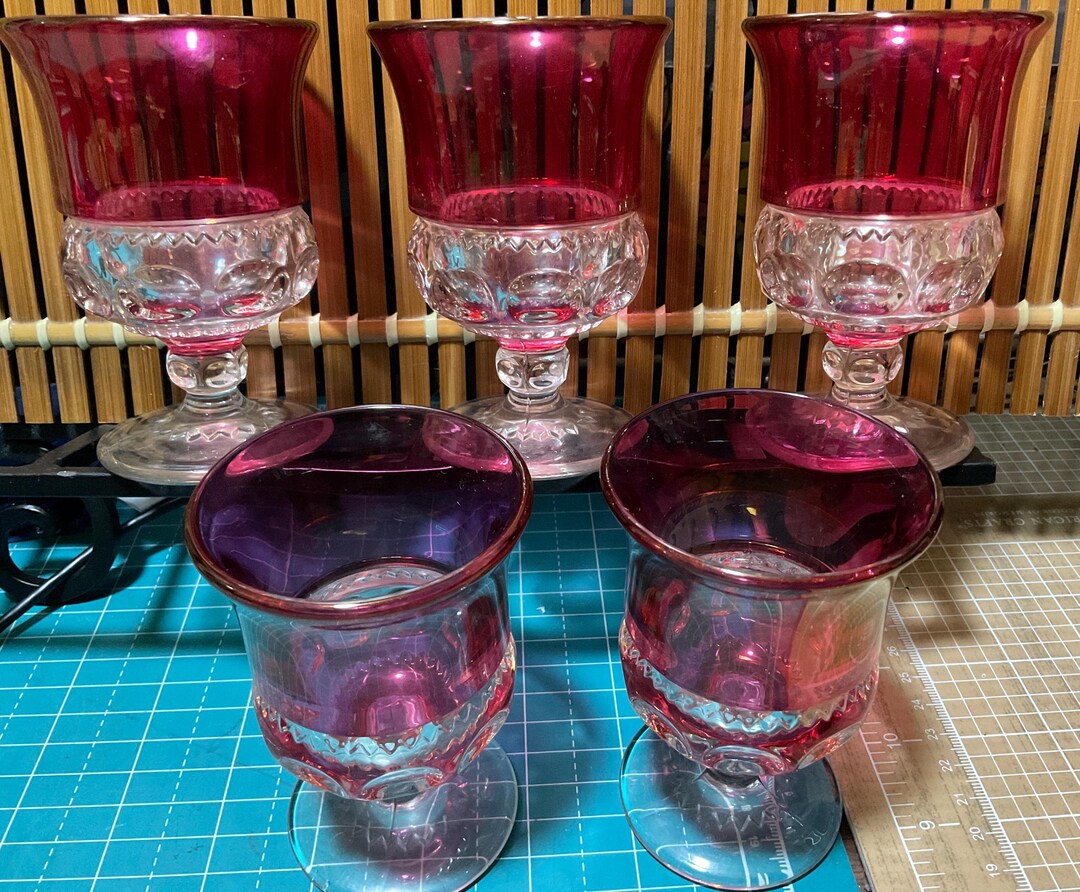 Vintage King’s Crown Ruby Flash Thumbprint Pattern Cordial Glasses ...