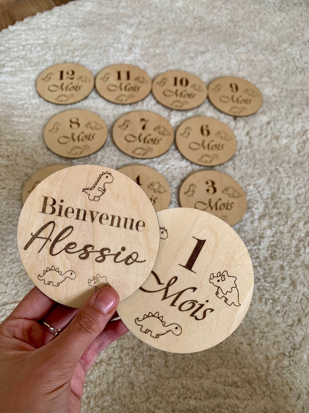 Milestone Card Set Personalized Wooden Baby Dinosaur Cards, Baby ...