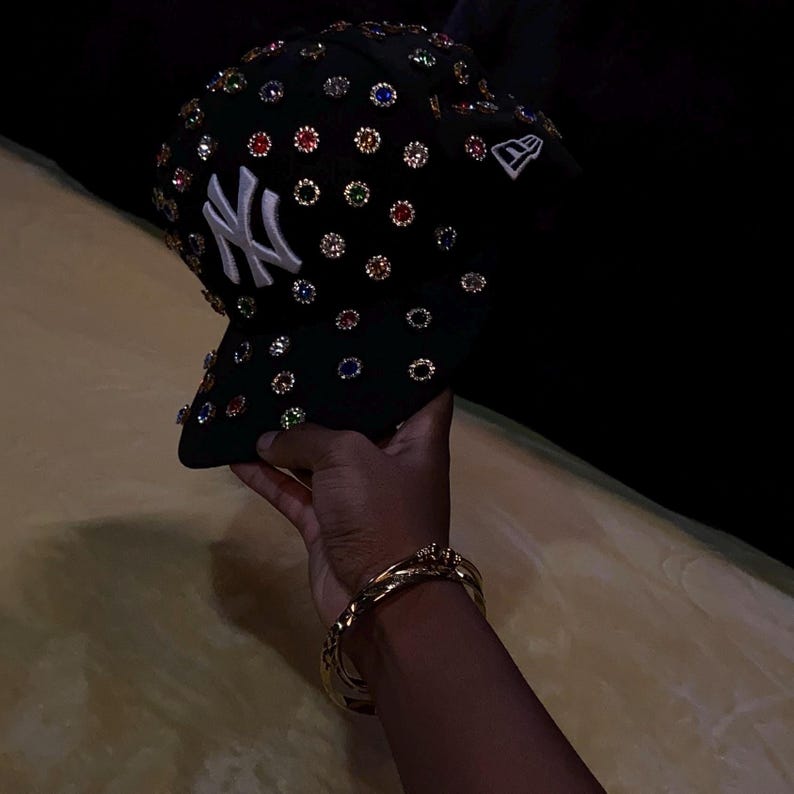 Jewled Rhinestone Fitted Hat - Etsy