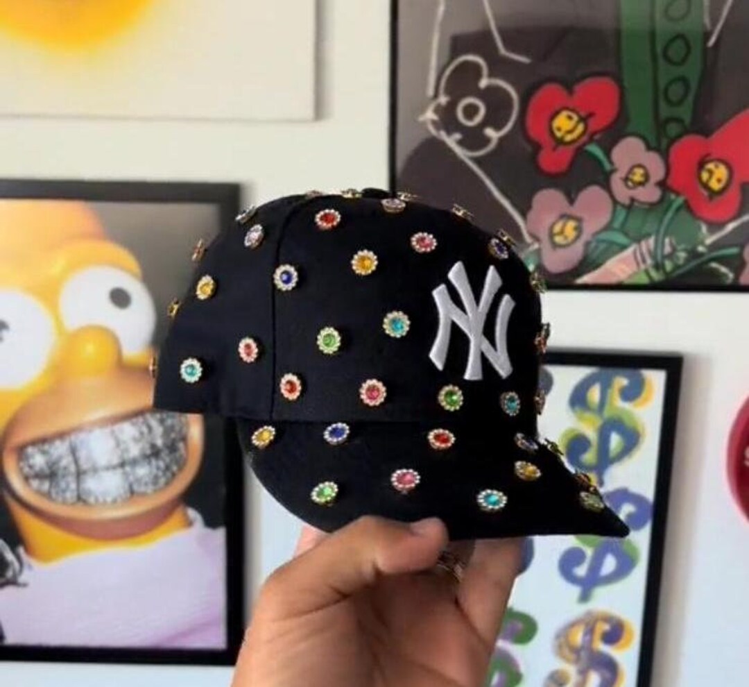 NY Jewled Rhinestone Fitted Hat - Etsy
