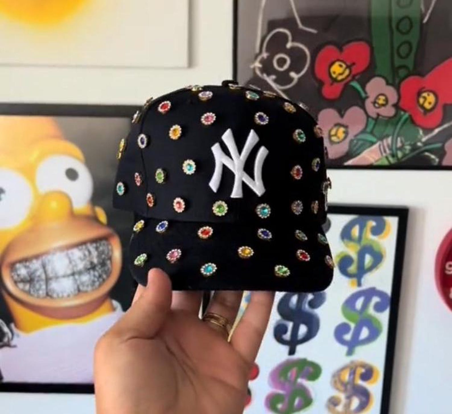 NY Jewled Rhinestone Fitted Hat - Etsy