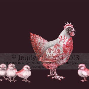 Choose Your Color Blue or Red Willow Hen and Chicks Art Print Country ...