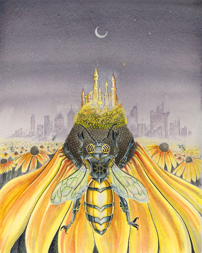 Divine Forager Original Art Print Honey Bee Medieval | Etsy