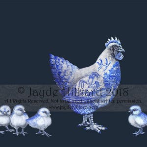 Choose Your Color Blue or Red Willow Hen and Chicks Art Print Country ...