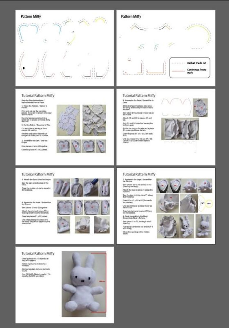 DIY Miffy Plush Pattern - Easy Sewing Template for Beginners / Patrón ...