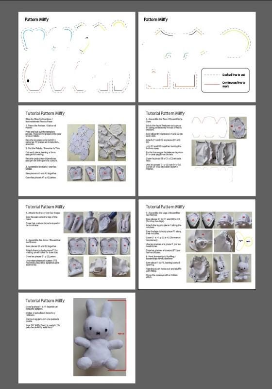 DIY Miffy Plush Pattern - Easy Sewing Template for Beginners / Patrón ...