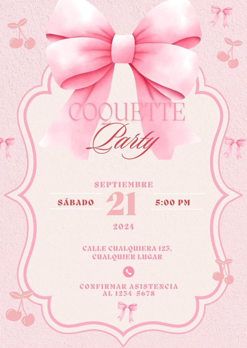 Coquette Birthday Invitation Video Template: Elegant Pink Bow (digital ...