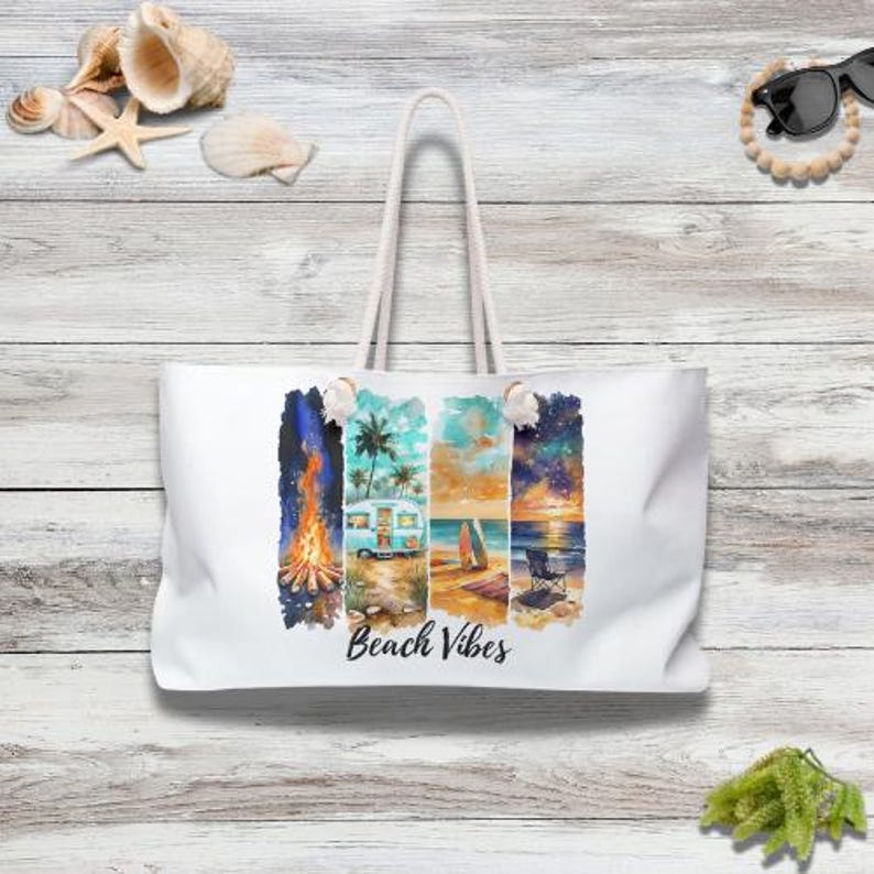 Beachy Weekender Tote, Rope Handle. Vacation Essential, Getaway Bag ...
