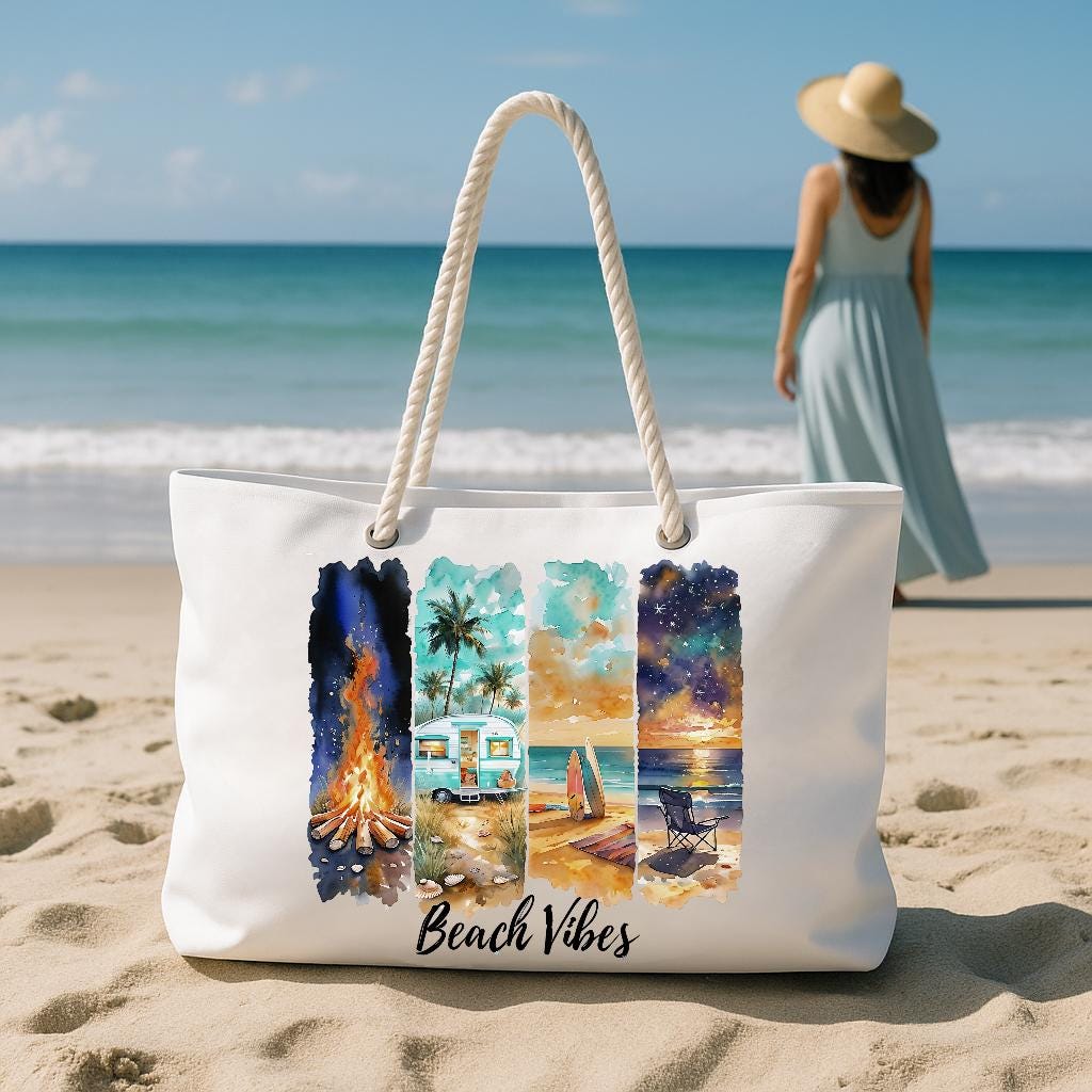 Beachy Weekender Tote, Rope Handle. Vacation Essential, Getaway Bag ...