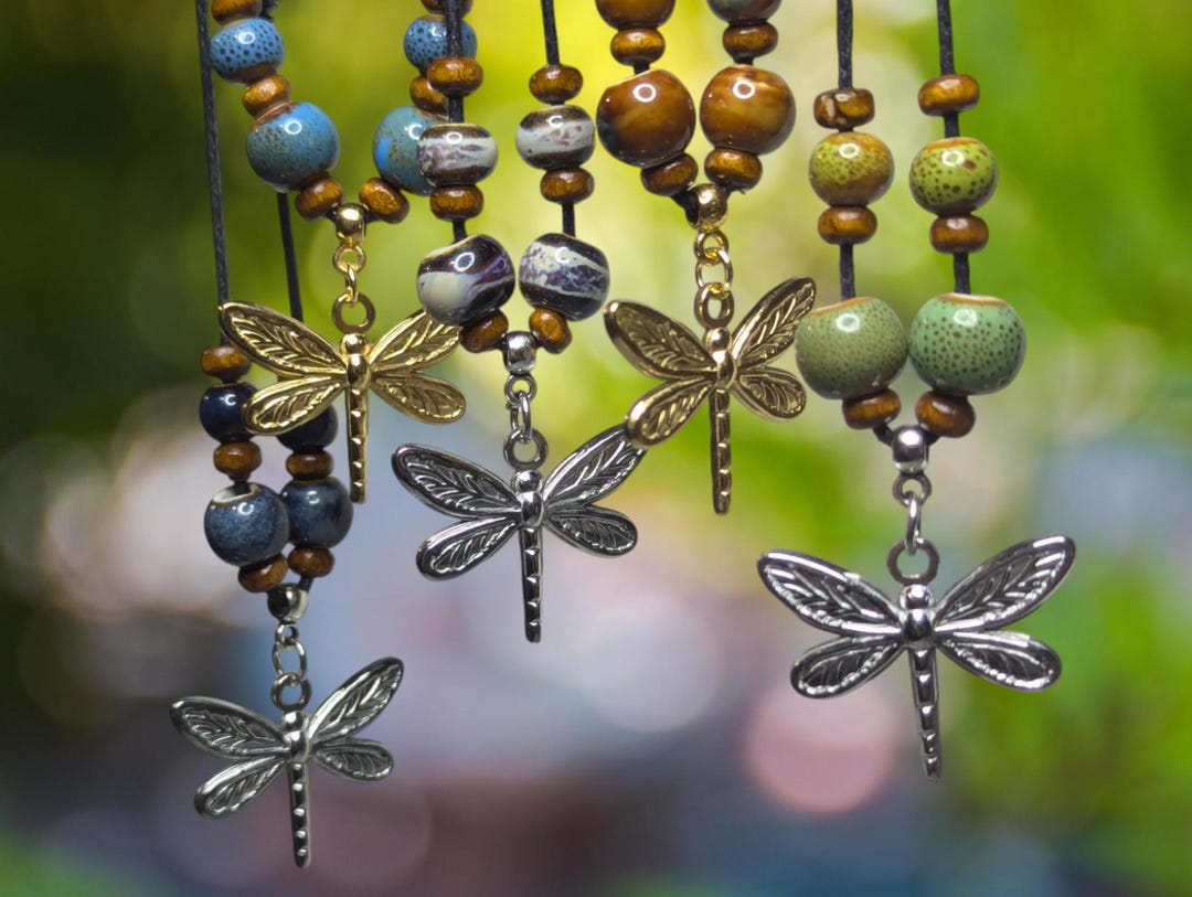 Dragonfly Insect Stainless Steel Charm Pendant Ceramic Beaded Silver or ...