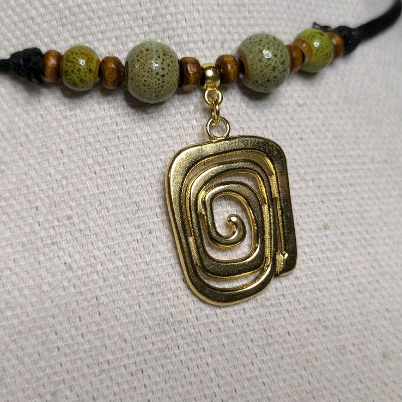 Abstract Swirl Spiral Stainless Steel Charm Pendant Ceramic Beaded ...