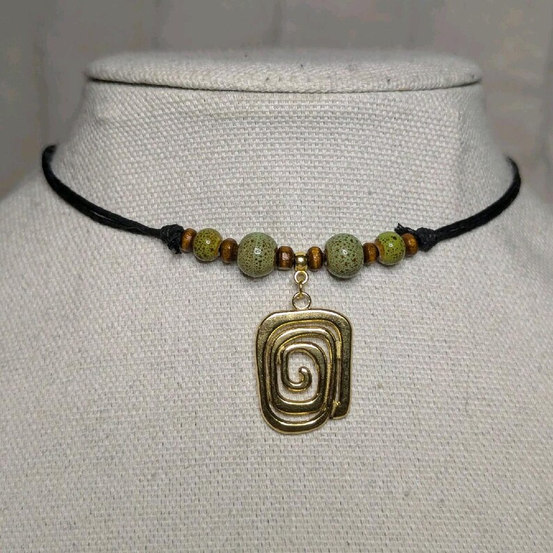 Abstract Swirl Spiral Stainless Steel Charm Pendant Ceramic Beaded ...