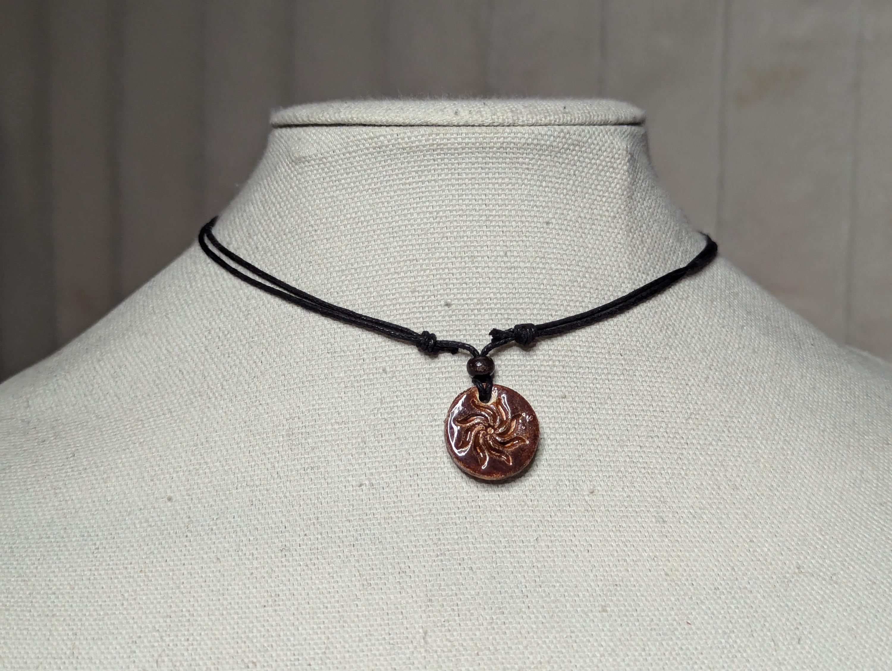 Handmade Ceramic Pendant Swirl Spiral Green Orange Boho Hippie ...