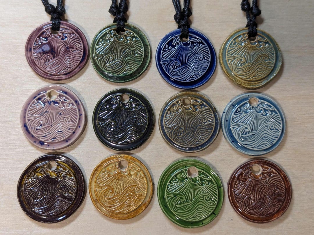 Handmade Ceramic Ocean Waves Faux Wax Seal Pendant Y2K Boho Hippie ...