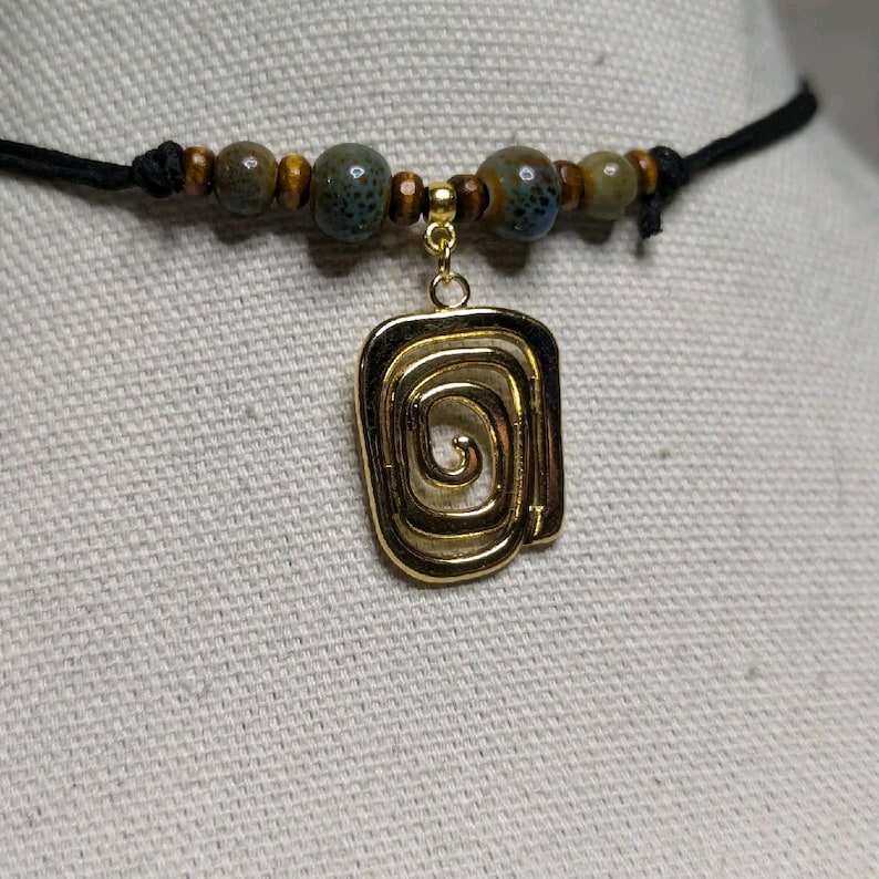 Abstract Swirl Spiral Stainless Steel Charm Pendant Ceramic Beaded ...