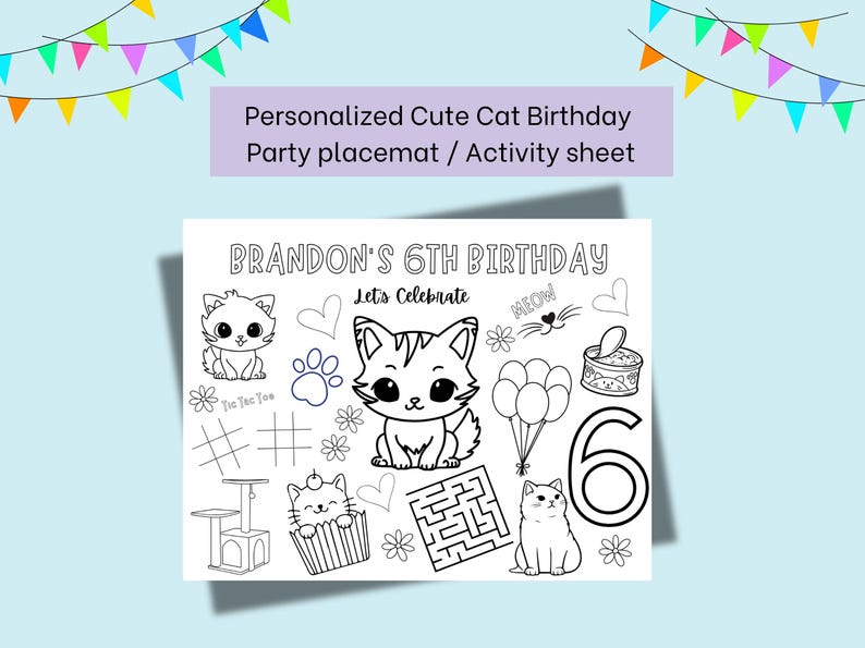 Kitty Cat Birthday Party Activity Sheet | Cat Party Favor | Pet ...