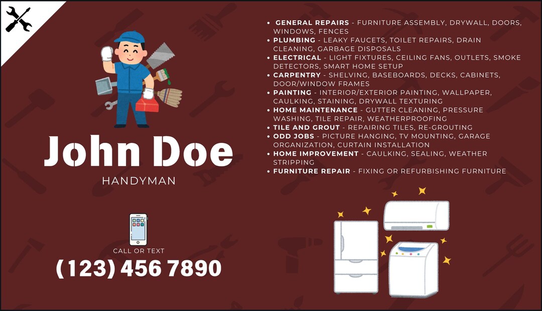 Handyman Services Business Card - Etsy