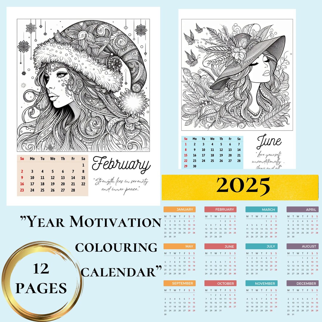 12 Women Coloring Pages, Coloring Book, Girls' Calendar Elegant, Pretty ...