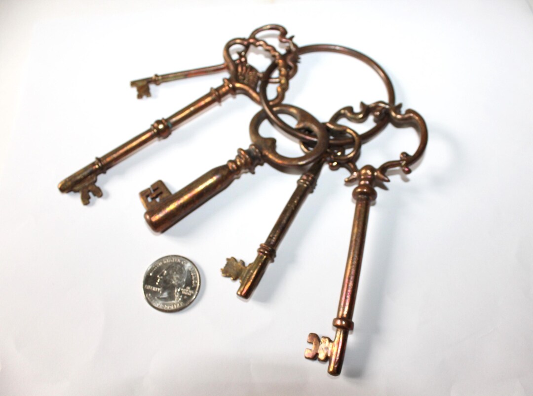 Vintage Solid Brass Keys With Brass Key Ring Decorative Antique Large ...