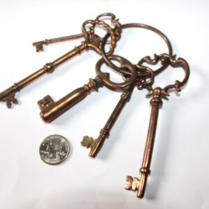 Vintage Solid Brass Keys With Brass Key Ring Decorative Antique Large ...