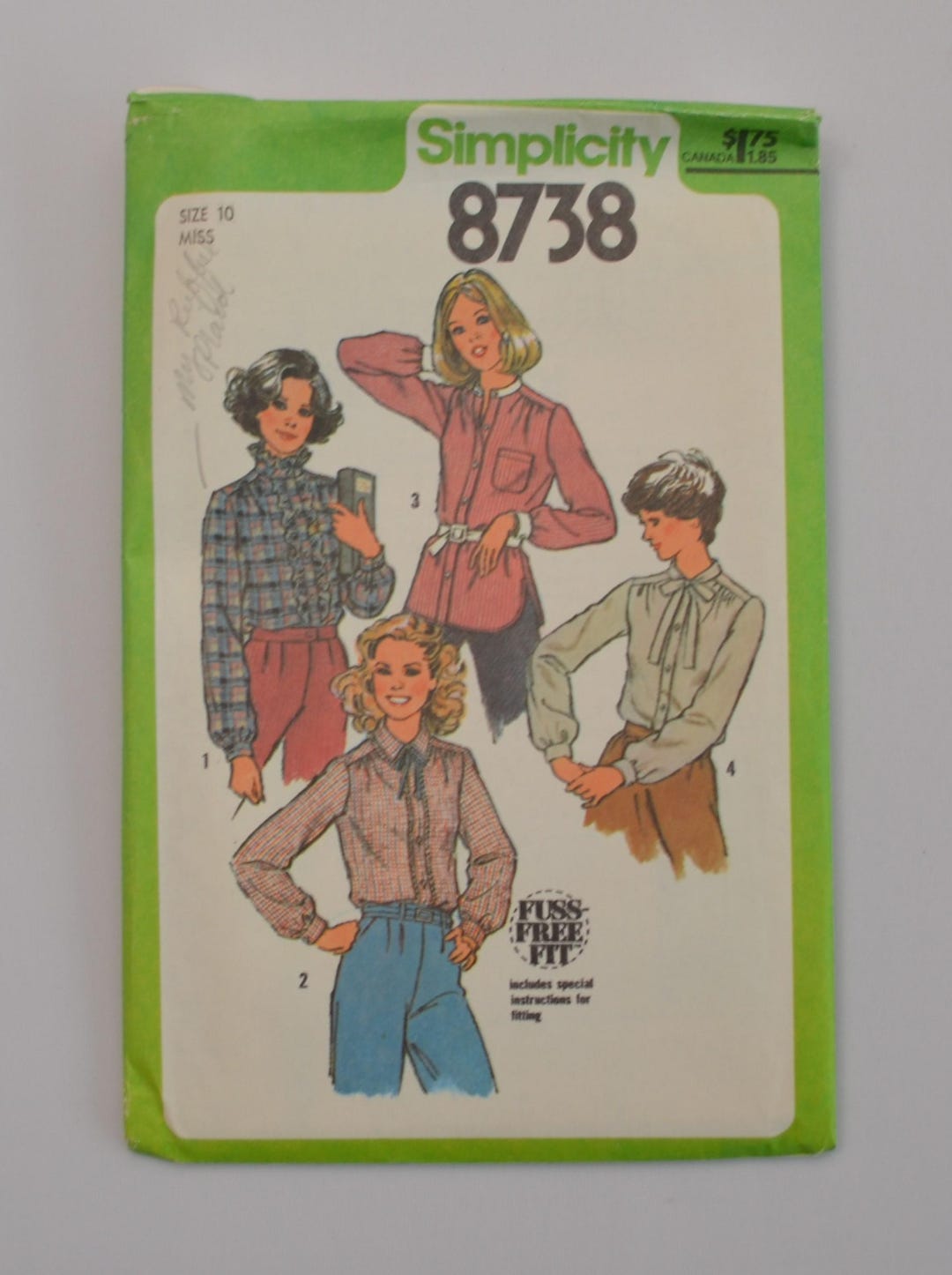 Vintage Sewing Pattern Simplicity 8738 Women's Blouse Button Down Fuss ...