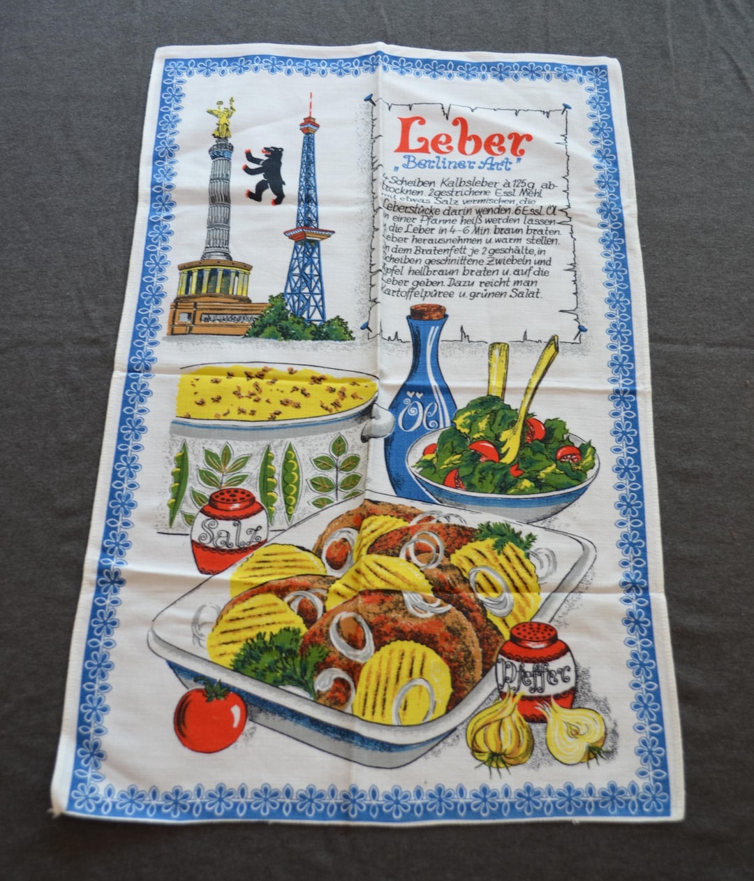 Vintage Leber Berliner Art Tea Towel Liver German Style With Berlin ...