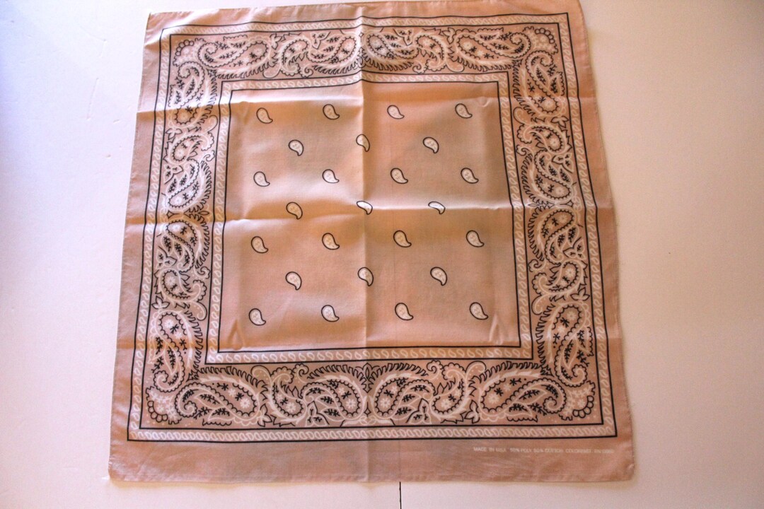 Vintage Tan Bandana Colorfast Paisley Design All Cotton Made in USA - Etsy