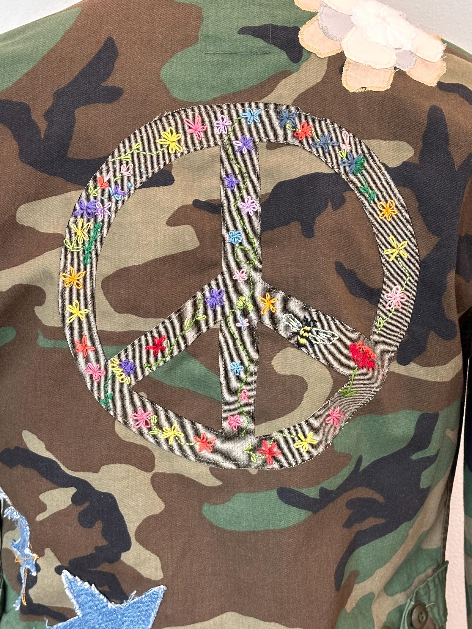 Vintage Upcycled Military Jacket “war and Peace” With Hand Embroidered ...