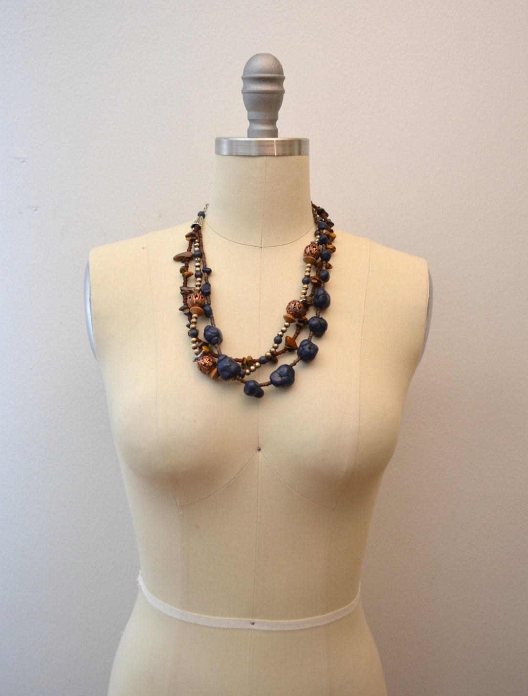 Vintage Multi Strand Necklace by Treska With Copper Blue - Etsy