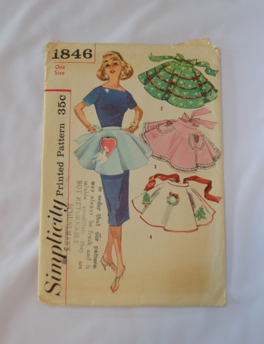 Vintage Pattern Simplicity 1846 Women's Half Apron One Yard Patterns ...