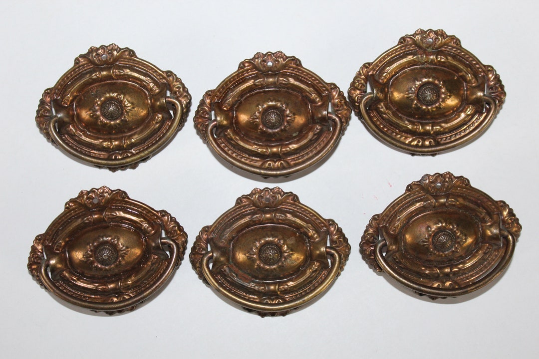 Vintage Set of Six Brass Metal Swing Drawer Pulls Kitchen or Bath ...