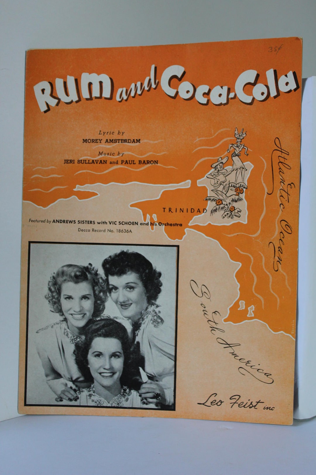 Vintage Sheet Music rum and Coca Cola Andrews Sisters With Vic Schoen ...