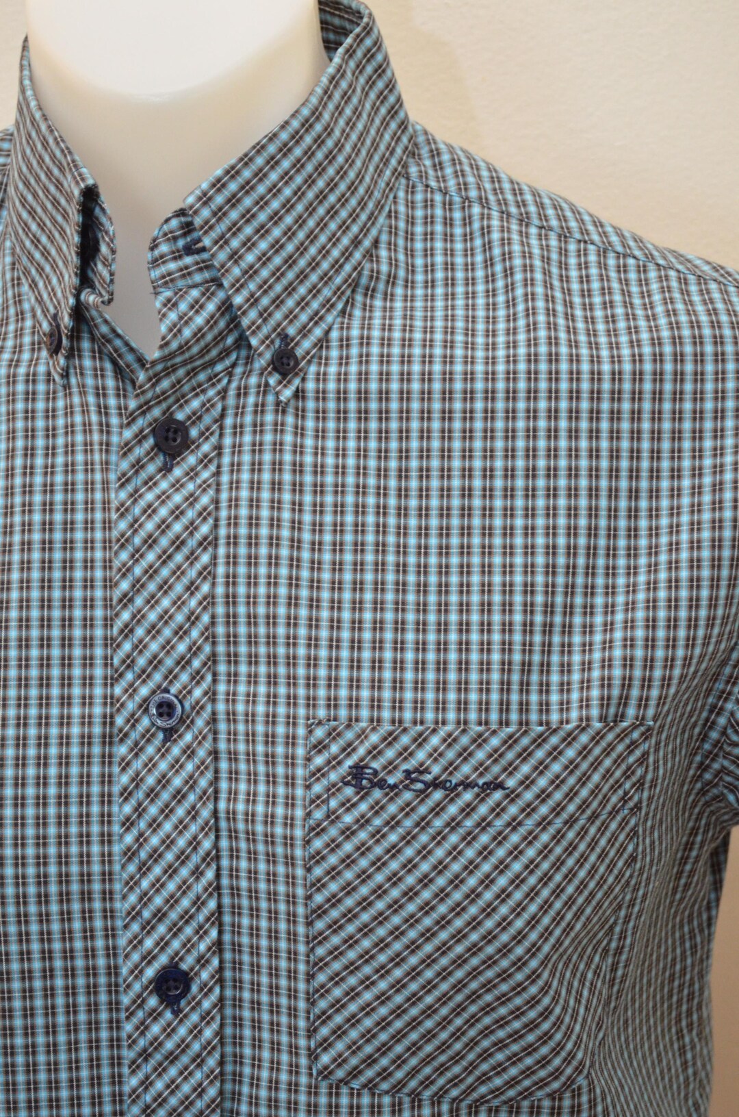 On Sale Vintage BEN SHERMAN Button Down PLAID Short Sleeve Shirt Size ...