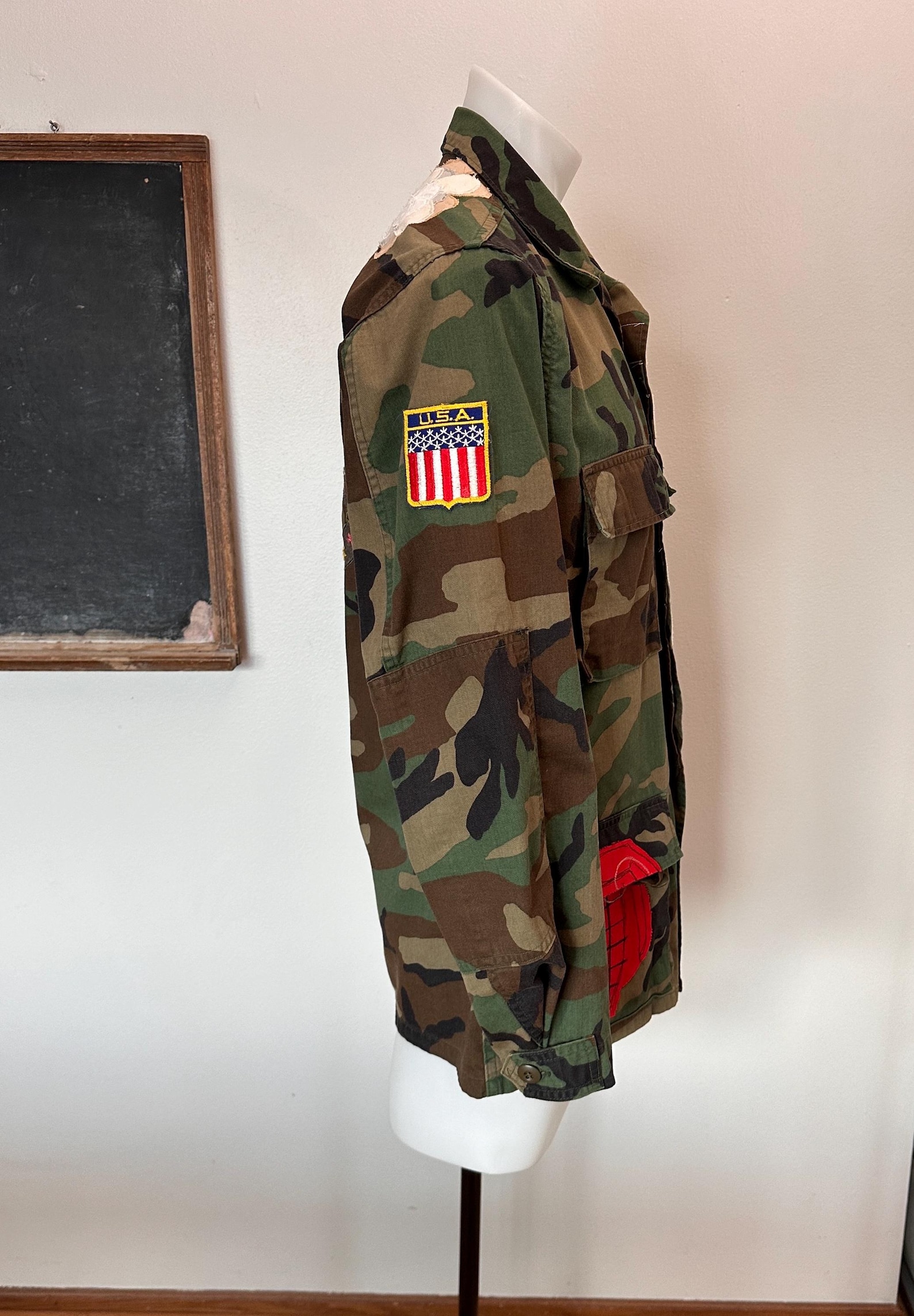 Vintage Upcycled Military Jacket “war and Peace” With Hand Embroidered ...