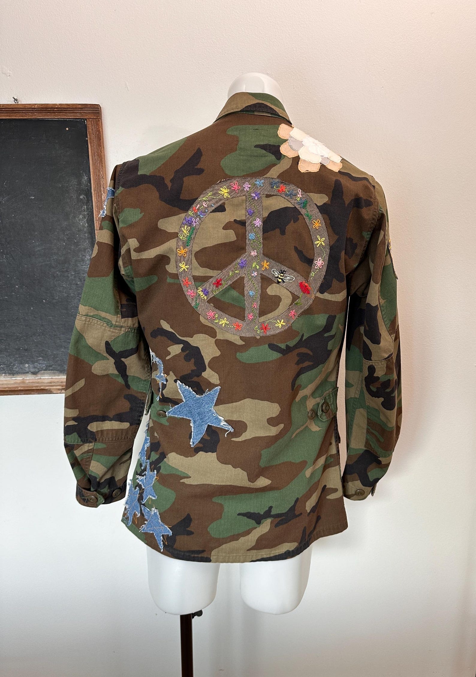 Vintage Upcycled Military Jacket “war and Peace” With Hand Embroidered ...