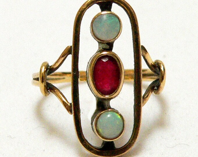 Ring 14k Gold Ruby & Opals Antique Art Deco Fine Jewelry - Etsy