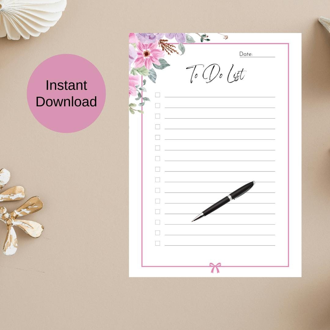 Purple and Pink Floral to Do List Printable, Floral Daily Checklist ...